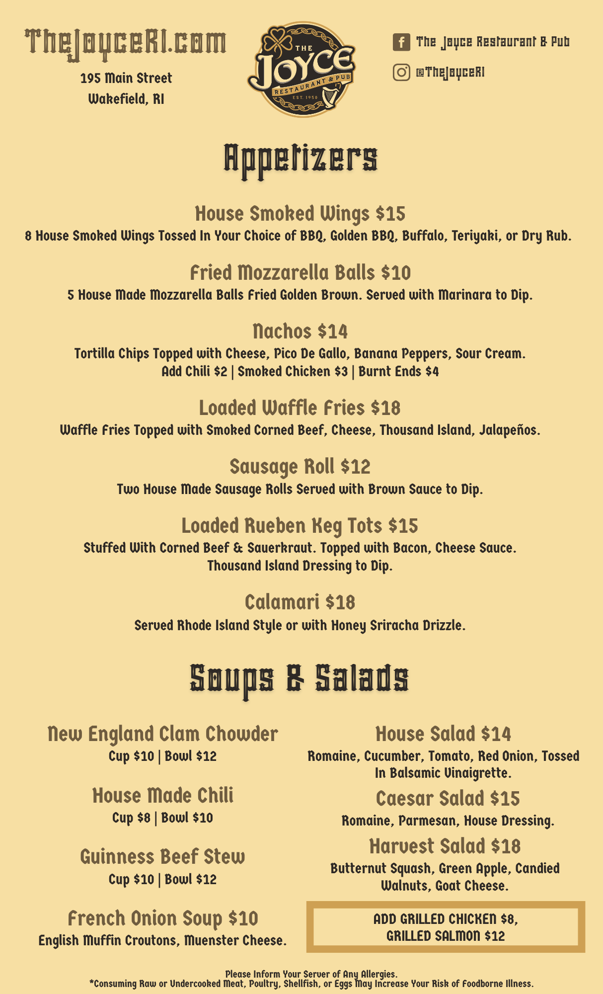 Menu - The Joyce Restaurant & Pub